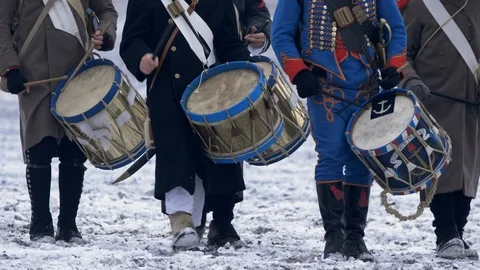 Soldiers playing war drums in Napoleonic... | Stock Video | Pond5