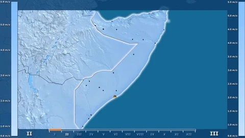 Somalia - wind speed, borders and cities | Stock Video | Pond5