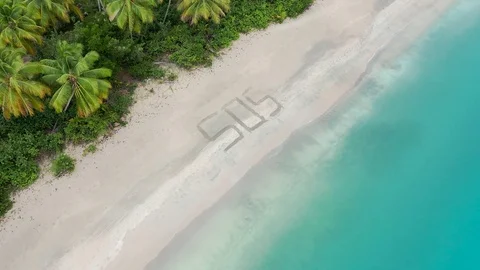 SOS island beach palm trees | Stock Video | Pond5