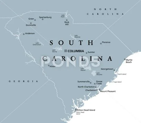 South Carolina, SC, gray political map, The Palmetto State: Graphic ...