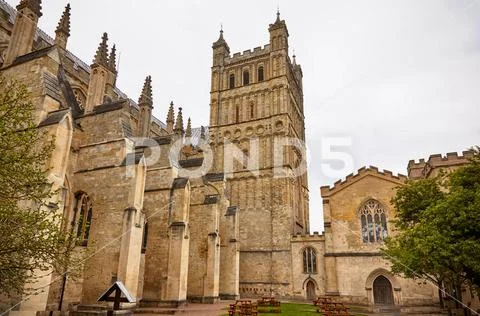 Photograph: The south side of Exeter Cathedral. Exeter. Devon. England ...
