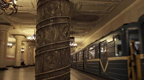 Soviet retro metro subway trains pass by... | Stock Video | Pond5