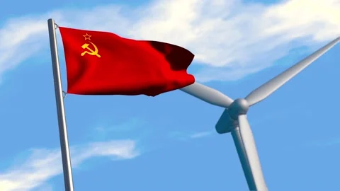 Soviet Union flag with wind turbine and ... | Stock Video | Pond5