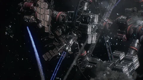 Space Battle Ships Strike Missiles And ... | Stock Video | Pond5