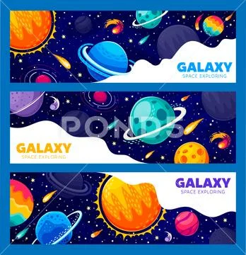 Space exploring banners with Solar System planets Illustration #250801364