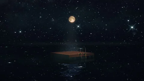 Space Floating Dock Ocean Stars Moonligh... | Stock Video | Pond5