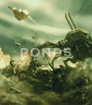 Space infantry repels the attack of the giant alien spider tank ...