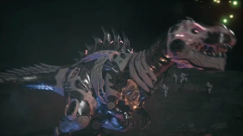 Space Marines take on the T-REX monster ... | Stock Video | Pond5