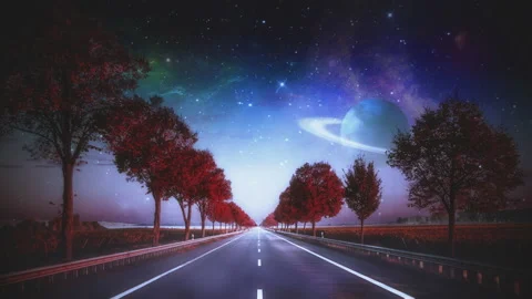 Space Road Planets Surreal Background Sc... | Stock Video | Pond5