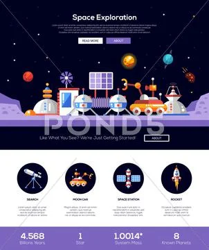 Space, solar system website template with header and icons Illustration ...