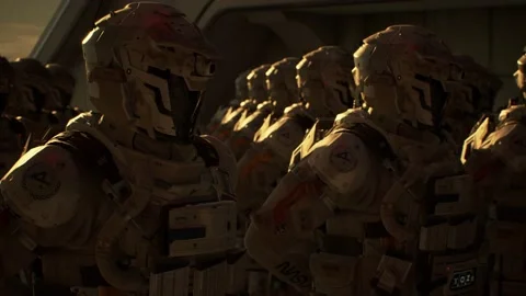 Space soldiers in formation await comman... | Stock Video | Pond5