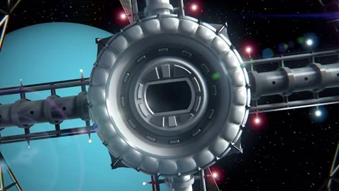 Space station on the background of Uranu... | Stock Video | Pond5