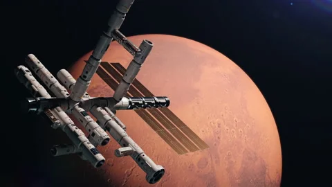 a space station orbiting mars. the conce... | Stock Video | Pond5