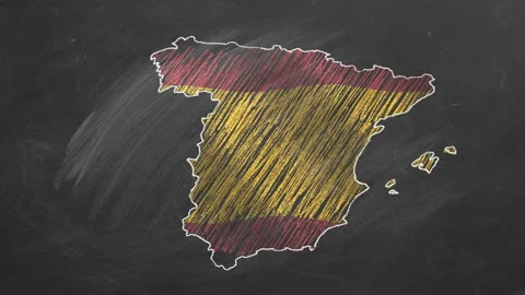 Spain. Chalk drawn and animated map with... | Stock Video | Pond5
