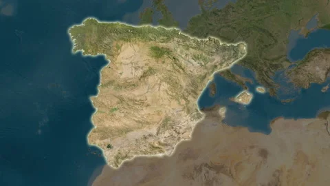 Spain map - extract. Glow. Satellite. La... | Stock Video | Pond5