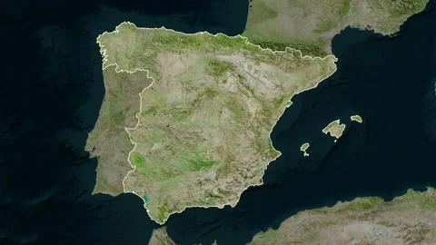 Spain map - solid. Border. Satellite. La... | Stock Video | Pond5
