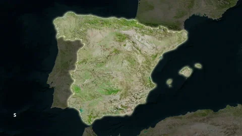 Spain map - solid. Glow. Satellite. Labe... | Stock Video | Pond5