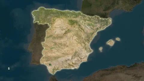 Spain map - solid. Glow. Satellite. Labe... | Stock Video | Pond5