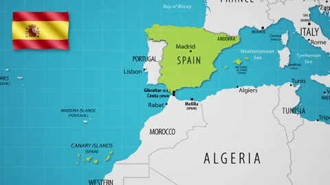 Spain on the World Map with Animated Nat... | Stock Video | Pond5