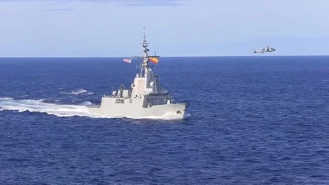 Spanish Frigate ESPS Alvaro de Bazan tra... | Stock Video | Pond5