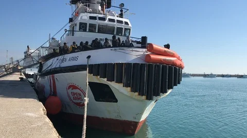 Spanish NGO Open Arms rescue boat with m... | Stock Video | Pond5