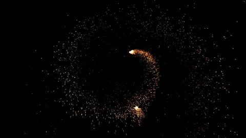 Sparks spinning in a fireworks wheel on ... | Stock Video | Pond5
