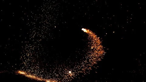 Sparks spinning in a fireworks wheel on ... | Stock Video | Pond5
