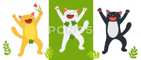 Spay Day illustration. Funny Cats . Cartoon vector drawing ...