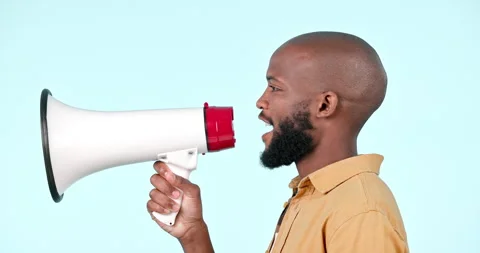 Speaker, megaphone and a man talking in ... | Stock Video | Pond5