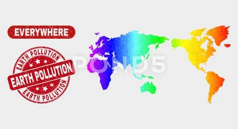 Spectral Mosaic World Map and Distress Earth Pollution Seal: Graphic ...