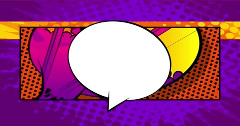 Speech bubble on yellow and purple comic... | Stock Video | Pond5