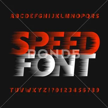 Speed alphabet font. Wind effect type letters and numbers: Royalty Free ...