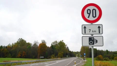 Speed camera and speed limit signs on ru... | Stock Video | Pond5