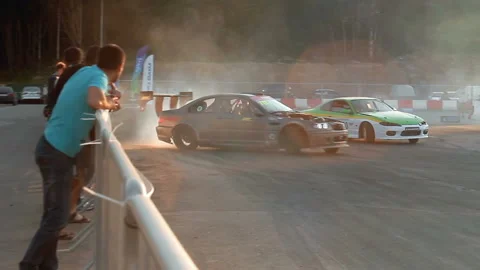 Speed Drifting Two Race Cars Short Compe... | Stock Video | Pond5