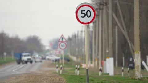 Speed limit sign 50 mph. Traffic sign on... | Stock Video | Pond5