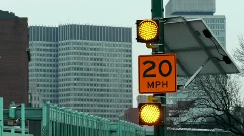 Speed Limit Sign and Flashing Light | Stock Video | Pond5