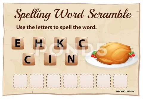 Spelling word scramble template for word chicken ~ Clip Art #72989783