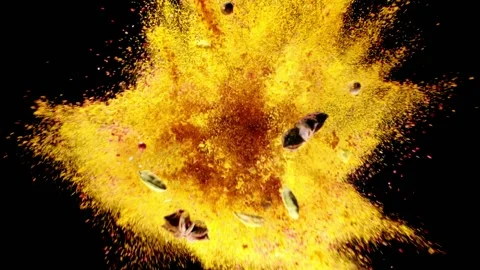 Spices explosion on black background | Stock Video | Pond5