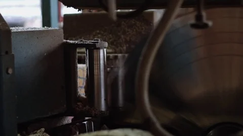 Spinning circle blade cutting timber on ... | Stock Video | Pond5
