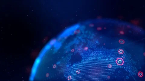 Spinning globe world map and hexagon sha... | Stock Video | Pond5