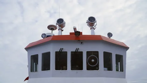 Spinning radar antenna on ship's bridge,... | Stock Video | Pond5