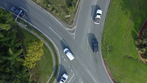 Split Road Overhead View of Roundabout a... | Stock Video | Pond5