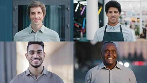 Split screen collage male portraits smil... | Stock Video | Pond5