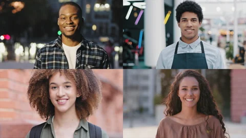 Split screen collage portrait diverse af... | Stock Video | Pond5