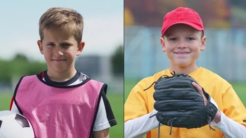 Split screen, portraits of a boys baseba... | Stock Video | Pond5