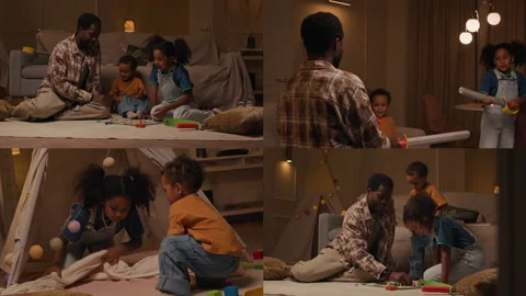 Split Screen of Young Black Dad Playing ... | Stock Video | Pond5