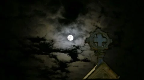 Spooky Dramatic Church Cross Full Moon S... | Stock Video | Pond5