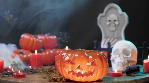 Spooky Halloween still life on a black b... | Stock Video | Pond5