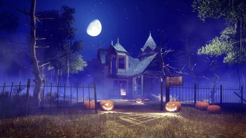 Spooky haunted house at Halloween night ... | Stock Video | Pond5
