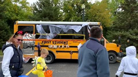 Spooky School Bus Makeover For Halloween | Stock Video | Pond5